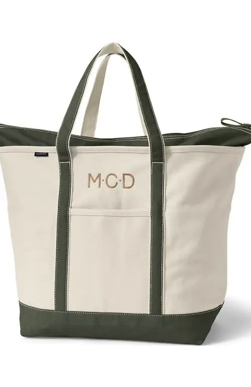 LANDS' END Canvas Tote Bag - Natural/dark Olive Green