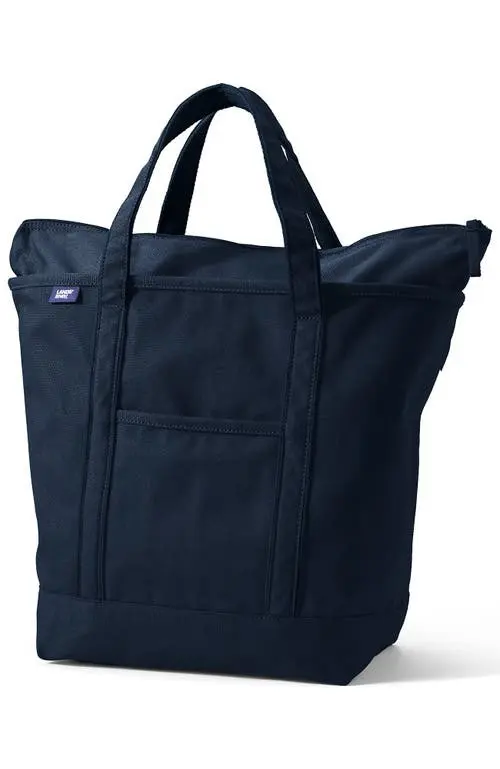 LANDS' END Zip Top Canvas Tote Bag - Natural/navy Lands End