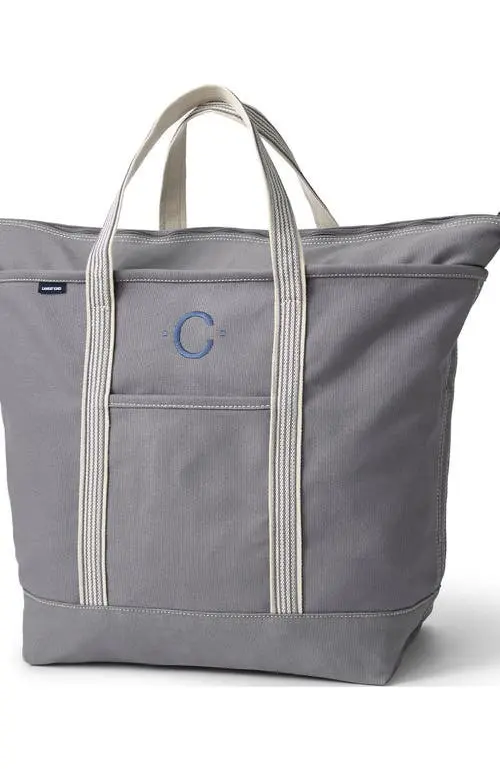 LANDS' END Zip Top Canvas Tote Bag - Silver Graphite