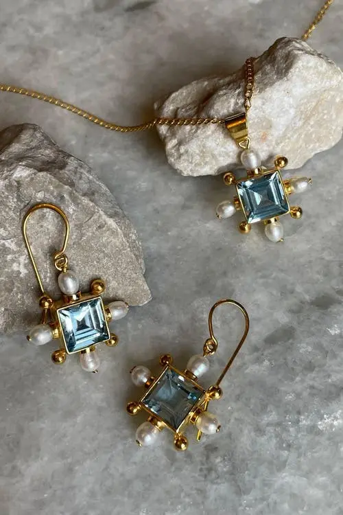 FREYA ROSE Topaz Cross Earrings - Blue