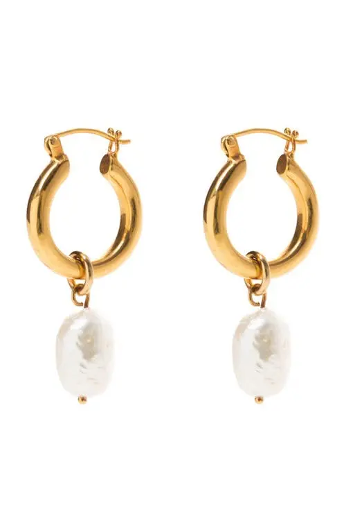 FREYA ROSE Mini Hoop Earrings With Baroque Pearls - Gold