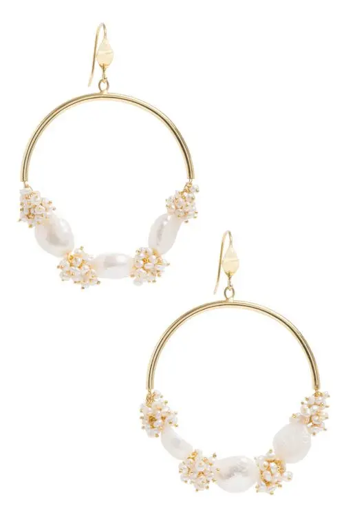 FREYA ROSE Seed And Baroque Pearl Hoop Earrings - Gold
