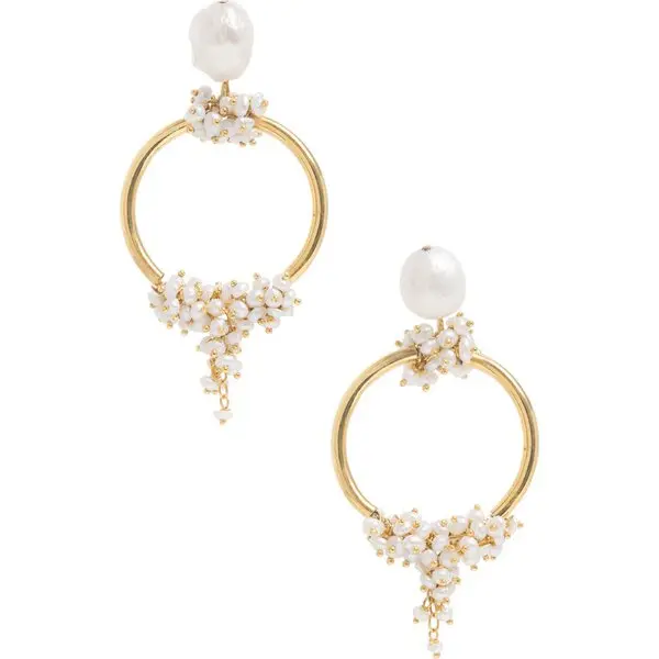 FREYA ROSE Seed And Baroque Pearl Hoop Earrings - Gold