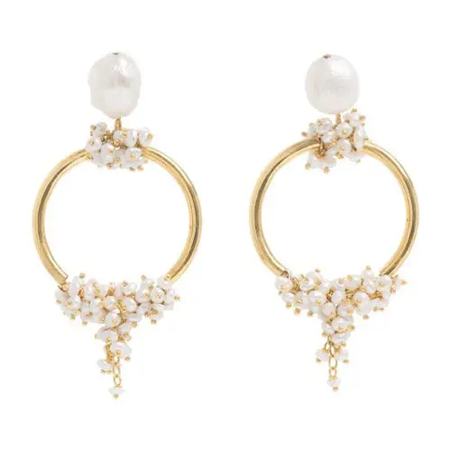 FREYA ROSE Seed And Baroque Pearl Mid Hoop Earrings