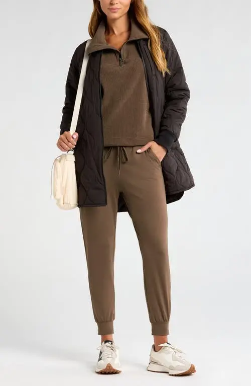 Zella Half-zip Waffle Stitch Pullover - Brown Teak Marl