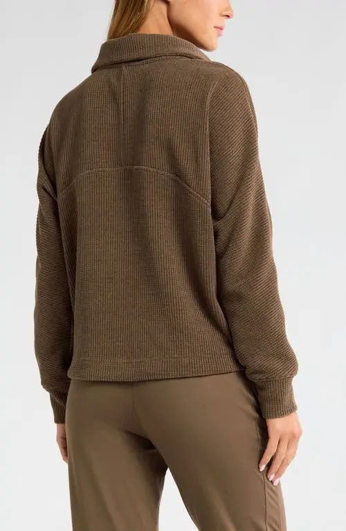 Zella Half-zip Waffle Stitch Pullover - Brown Teak Marl