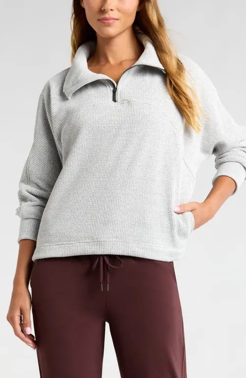 Zella Half-zip Waffle Stitch Pullover - Grey Marl