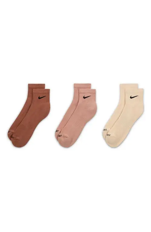 Nike 3-pack Dri-fit Everyday Plus Cushioned Ankle Socks - Brown/beige/ivory