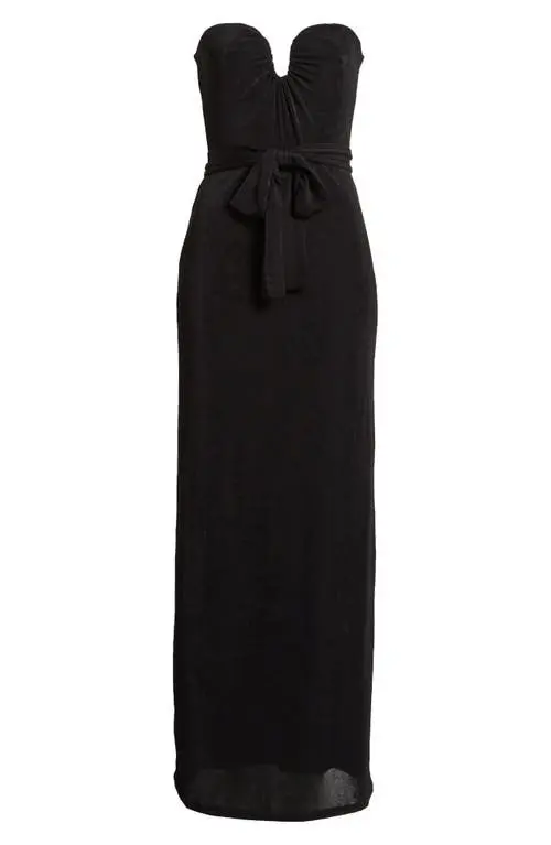 black bridesmaid dresses with scarf Asymmetric Scarf Satin Maxi Dress / Black – Style Cheat main image 0