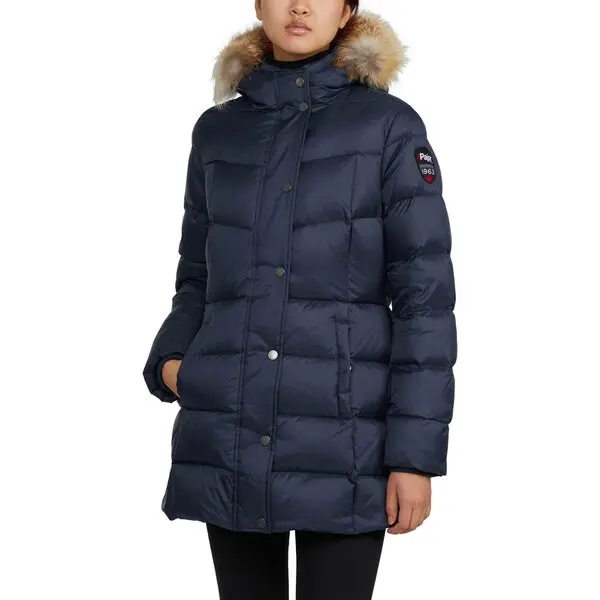 Pajar Roxy Quilted Puffer With Detachable Faux Fur Trim - Navy/crystal