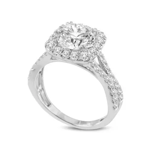 LUVMYJEWELRY 2.9 Ct Etoile Lab Grown Diamond Halo Engagement Ring - 14k White Gold