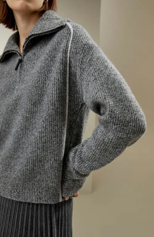 Lilysilk Cashmere Half Zip-up Ribbed Sweater
