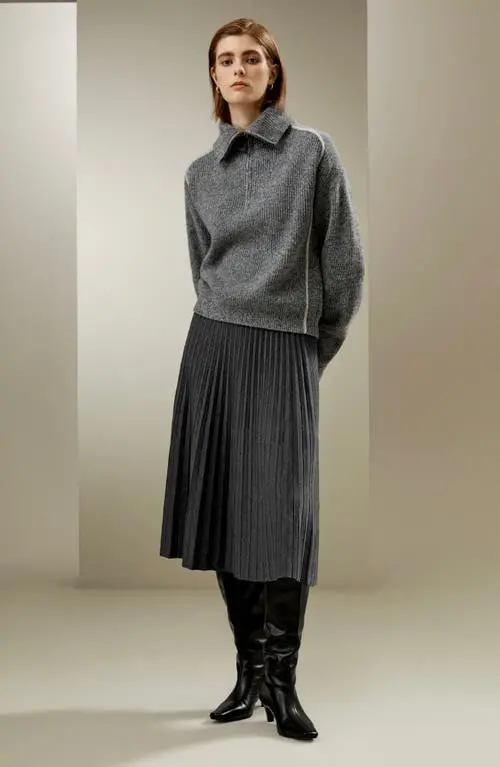 Lilysilk Cashmere Half Zip-up Ribbed Sweater