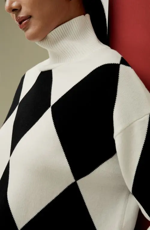 Lilysilk Argyle Merino Wool Sweater - Black&white Diamond