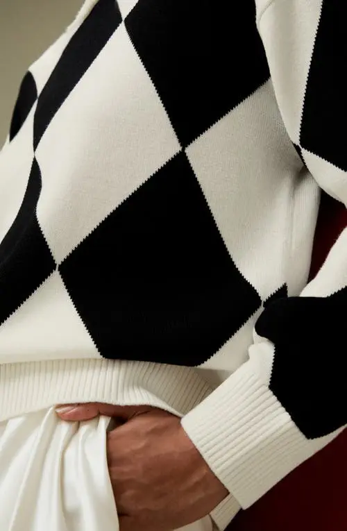 Lilysilk Argyle Merino Wool Sweater - Black&white Diamond