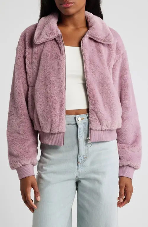 THREAD & SUPPLY Faux Fur Trucker Jacket - Dusty Pink