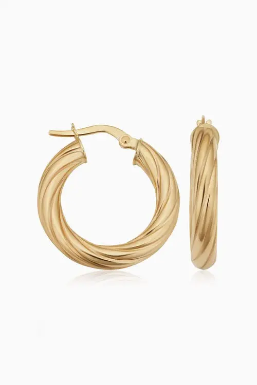 ORADINA 10k Gold Twisted Hoop Earrings - Yellow Gold