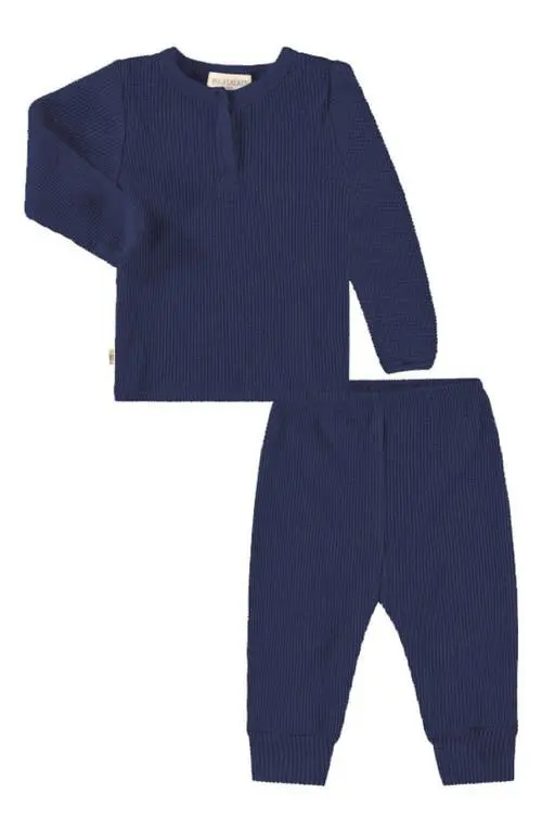 PAIGELAUREN Stretch Organic Cotton Blend Thermal Top & Leggings Set - Blue