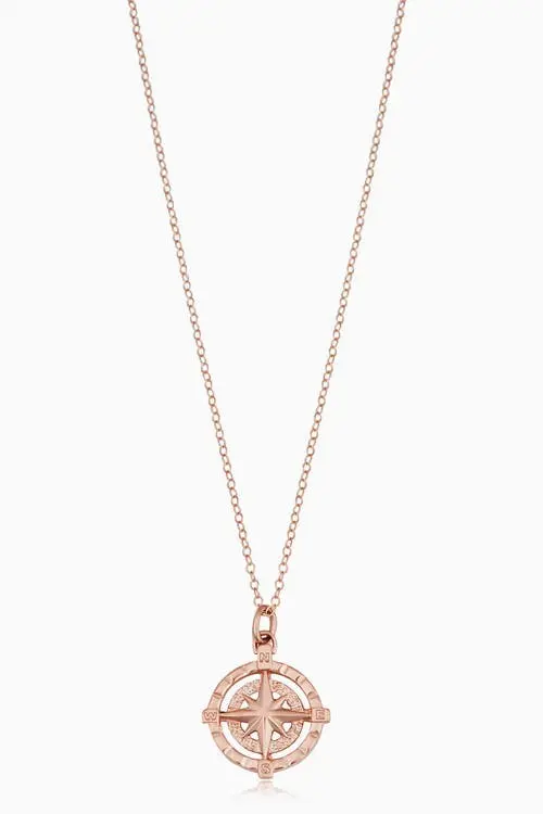 ORADINA 14k Gold Compass Rose Pendant Necklace - Rose Gold