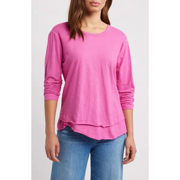 APNY Layered Hem Cotton Slub Top - Raspberry