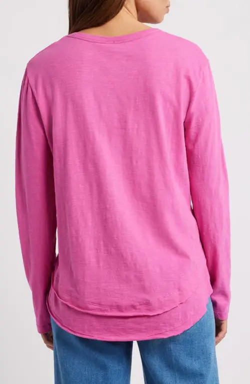 APNY Layered Hem Cotton Slub Top - Raspberry