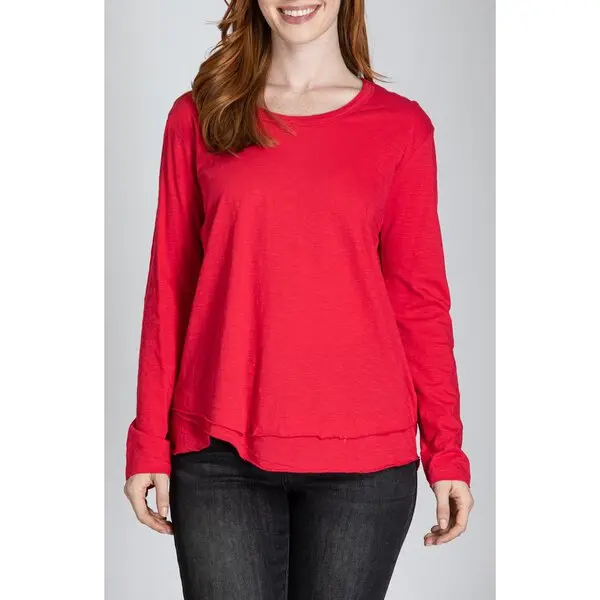 APNY Layered Hem Cotton Slub Top - Red