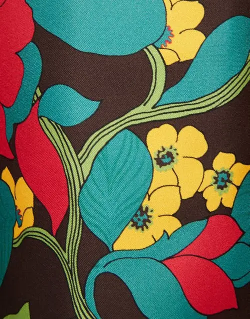 La DoubleJ Charming Printed Silk Top - Vines Brown