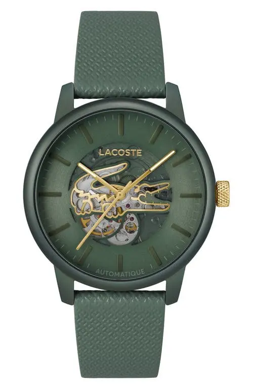 Lacoste Automatique Leather Strap Watch - Khaki