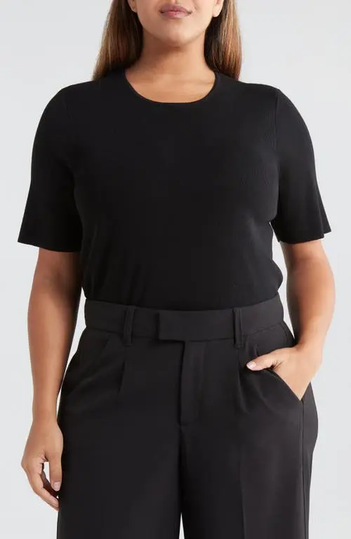 TAHARI ASL Ribbed Knit Top - Black