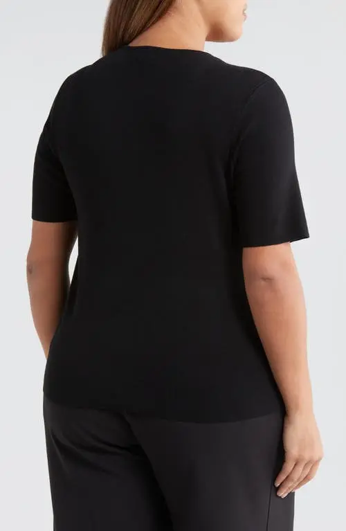TAHARI ASL Ribbed Knit Top - Black