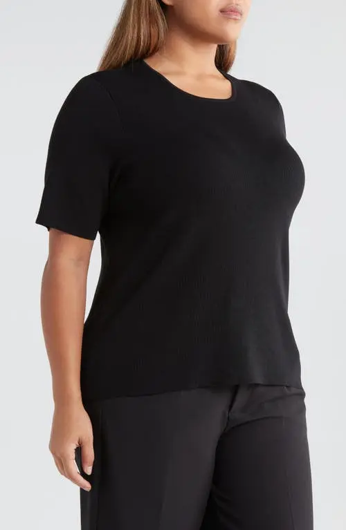 TAHARI ASL Ribbed Knit Top - Black