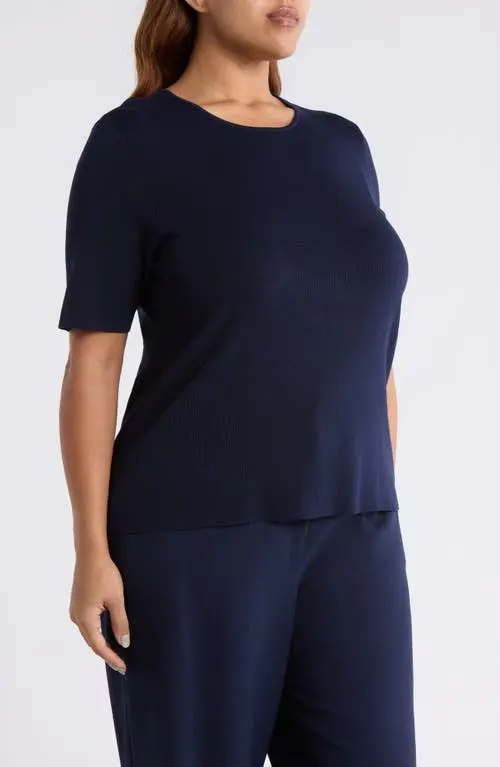 TAHARI ASL Ribbed Knit Top - Navy