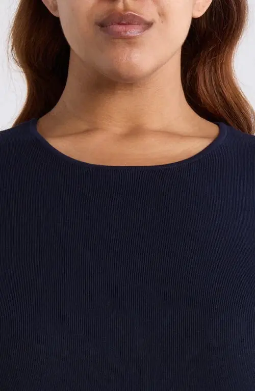 TAHARI ASL Ribbed Knit Top - Navy