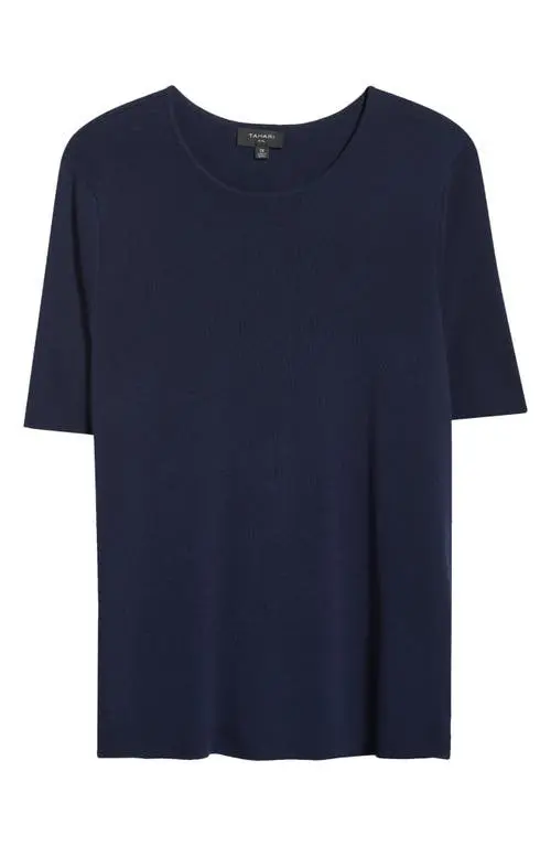 TAHARI ASL Ribbed Knit Top - Navy