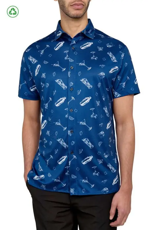 CON.STRUCT Regular Fit Cocktail Print Recycled Performance Golf Button-down Shirt - White/blue