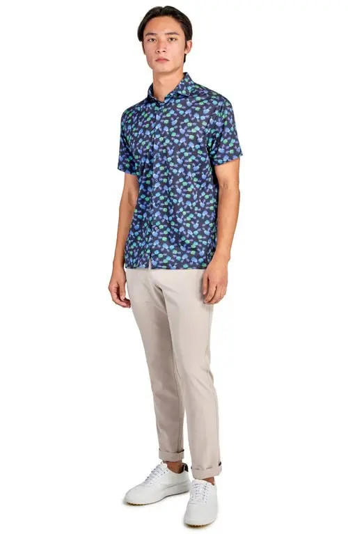 CON.STRUCT Regular Fit Pineapple Print Recycled Performance Golf Button-down Shirt - Navy