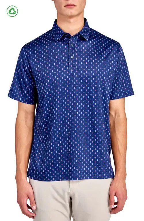 CON.STRUCT Regular Fit Floral Geo Motif Print Recycled Performance Golf Polo - Navy