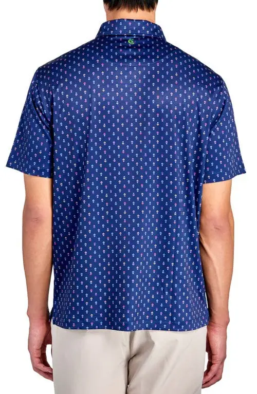 CON.STRUCT Regular Fit Floral Geo Motif Print Recycled Performance Golf Polo - Navy