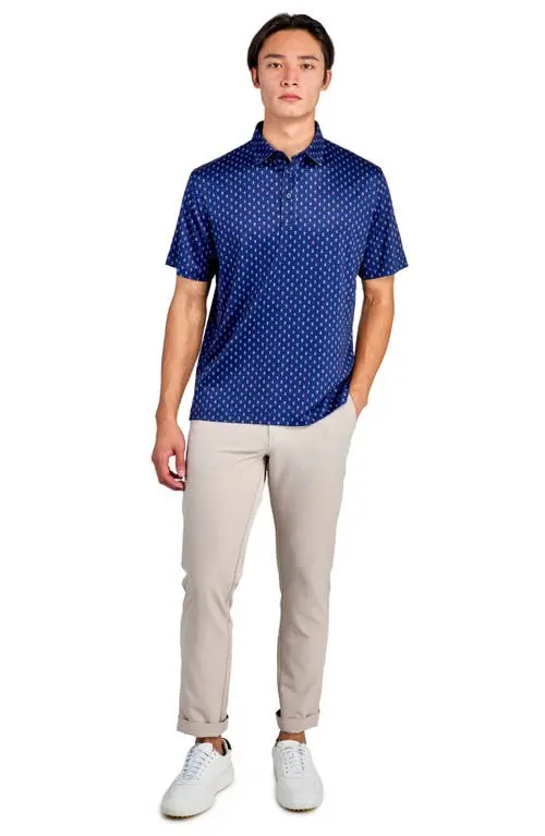 CON.STRUCT Regular Fit Floral Geo Motif Print Recycled Performance Golf Polo - Navy