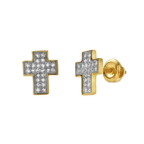 LUVMYJEWELRY Cross Cluster Diamond Earrings - 10k Yellow Gold