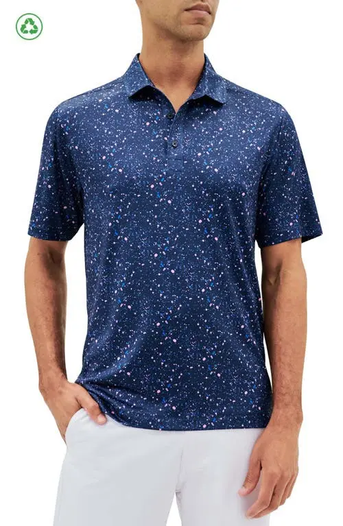 CON.STRUCT Regular Fit Paint Splatter Print Recycled Performance Golf Polo - Navy