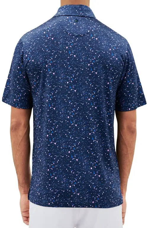 CON.STRUCT Regular Fit Paint Splatter Print Recycled Performance Golf Polo - Navy