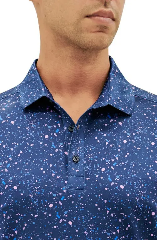 CON.STRUCT Regular Fit Paint Splatter Print Recycled Performance Golf Polo - Navy
