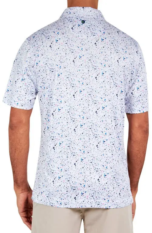 CON.STRUCT Regular Fit Paint Splatter Print Recycled Performance Golf Polo - White