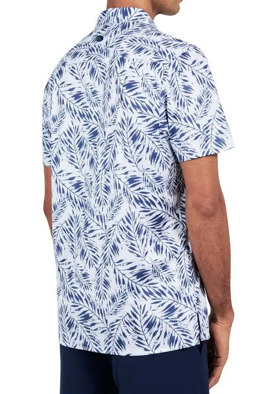 CON.STRUCT Regular Fit Leaf Print Recycled Performance Golf Button-down Shirt - White/blue