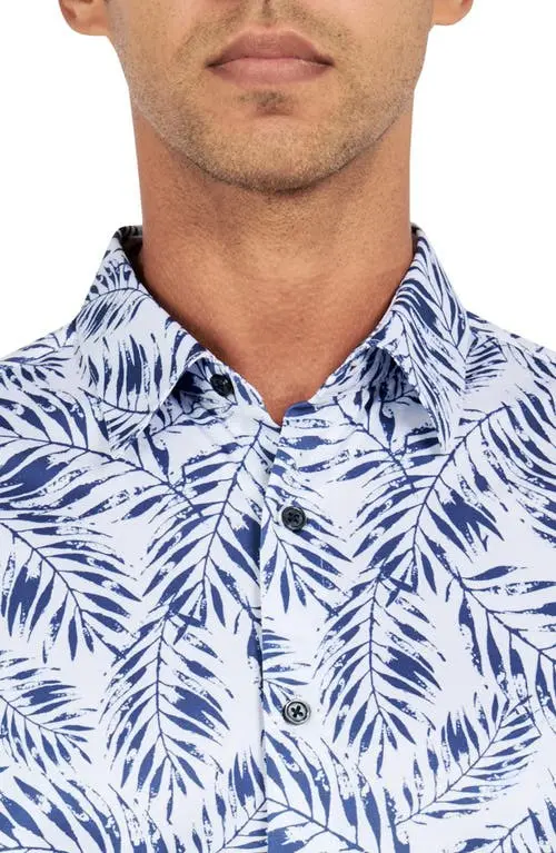 CON.STRUCT Regular Fit Leaf Print Recycled Performance Golf Button-down Shirt - White/blue