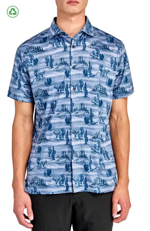 CON.STRUCT Regular Fit Desert Print Recycled Performance Golf Button-down Shirt - Slate