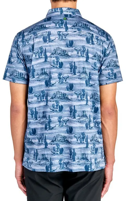 CON.STRUCT Regular Fit Desert Print Recycled Performance Golf Button-down Shirt - Slate