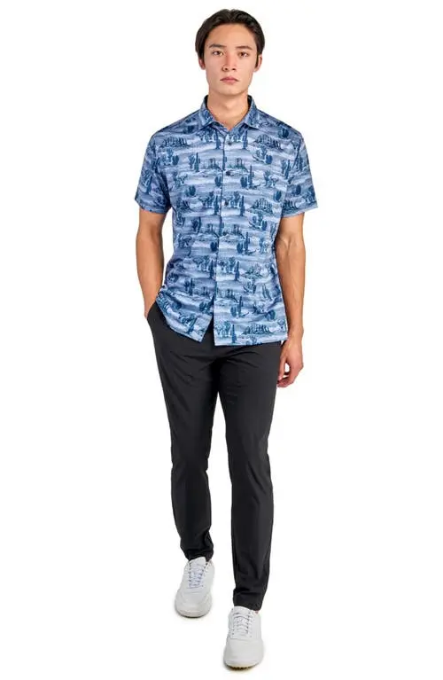 CON.STRUCT Regular Fit Desert Print Recycled Performance Golf Button-down Shirt - Slate