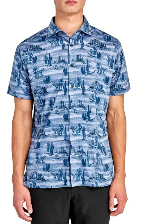 CON.STRUCT Regular Fit Desert Print Recycled Performance Golf Button-down Shirt - Slate